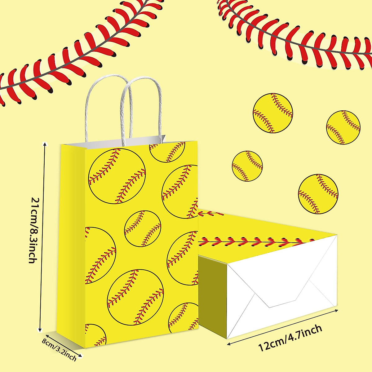 gisgfim 16 Pcs Softball Party Treat Bags Favor Softball Goodie Treat Bags Softball Present Bags Kraft for Sport Softball Theme Birthday Party Decorations Supplies