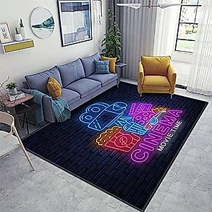 Home Area Runner Rug Pad Glowing neon Sign for Cinema for Banner Poster Thickened Non Slip Mats Doormat Entry Rug Floor Carpet for Living Room Indoor Outdoor Throw Rugs