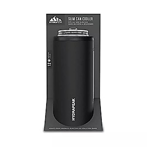 Hydrapeak Slim Can Cooler - Double Wall Insulated Skinny Can Cooler for All 12 oz. Hard Seltzer and Beer Slim Cans, Stainless Steel Can Insulator (Black)