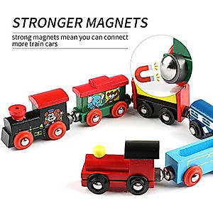 Joqutoys 12 PCS Wooden Train Cars, Train Toys Magnetic Set Includes 3 Engines and Storage Bag, Toy Train Sets for Kids Toddler Boys and Girls, Compatible with Major Brands Train Tracks Set