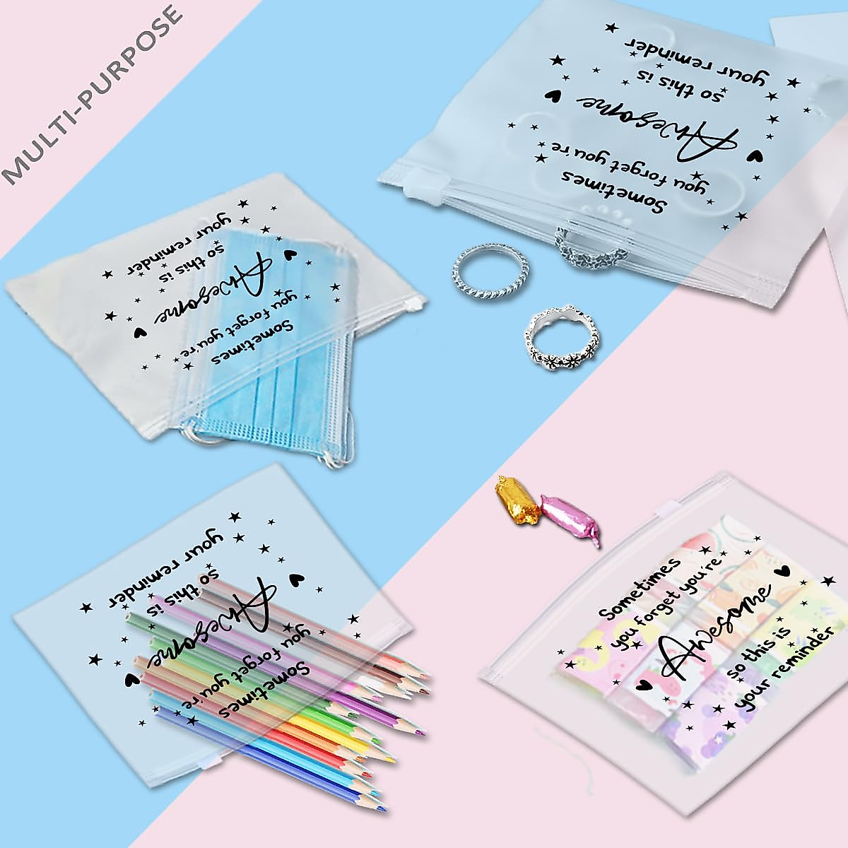 LAMIVEENLA 80 Pcs Bulk Mini Makeup Bags - Inspirational Gifts for Women Friends - Small Cosmetic Pouch - Mini Toiletry Bag - You Are Awesome Appreciation Gifts - Party Favors Church Gifts in Bulk