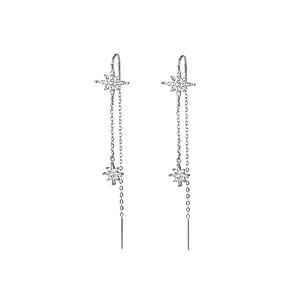 SLUYNZ Sterling Silver CZ Star Dangle Earrings for Women Teen Girls Long Dangle Earrings Threader Tassel (A-Silver)