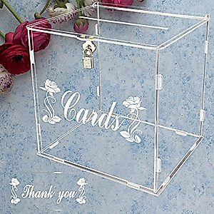 FCDECOR Acrylic Wedding Card Box with Lock, Clear Card Boxes for Wedding Reception Money Holder with Card Sign for Wedding Decorations, Baby Showers, Birthdays, Bridal or Graduation Party Supplies