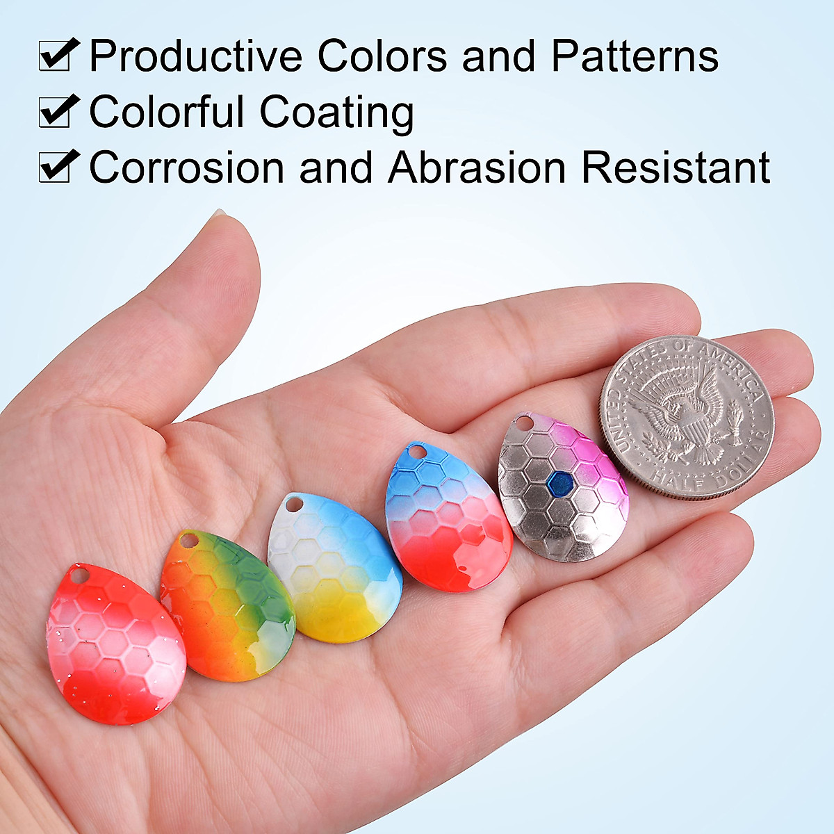 Fishing Spinner Blades Kit 50PCS Spinner Blades for Lure Making Inline Spinnerbait Making Kit Hammered Colorado Blades DIY Kit for Walleye Rig Salmon Trout Making Your Own Lures