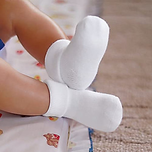 RATIVE Newborn Thick Terry Turn Cuff Socks for Baby Boy and Girl (0-3 months, 12-pairs/white)