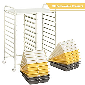GOFLAME 20-Drawer Rolling Storage Cart, Multifunctional Art Craft Organizer Cart, Mobile Utility Storage Cart with Removable Drawers & Lockable Wheels, Craft Cart for Home Office School, Yellow