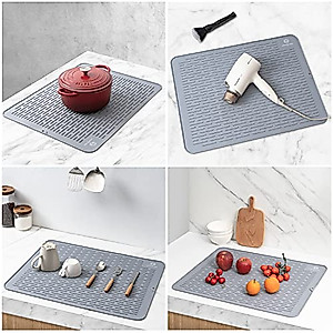 Homewizer Extra Large, 23” x 18” Silicone Dish Drying Mat for Kitchen Counter, Heat Resistant, Non-Slip Design, Quick Dry, Easy Clean, Raised Edge Holds Water, BPA Free, Food Grade Silicone- Gray