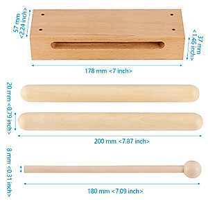 SEHOI 2 Pack 7 Inches Wood Rhythm Block, Musical Wood Block Percussion Instrument with Mallet, Solid Hardwood Percussion Rhythm Blocks for Creating Loud and Resonant Tone