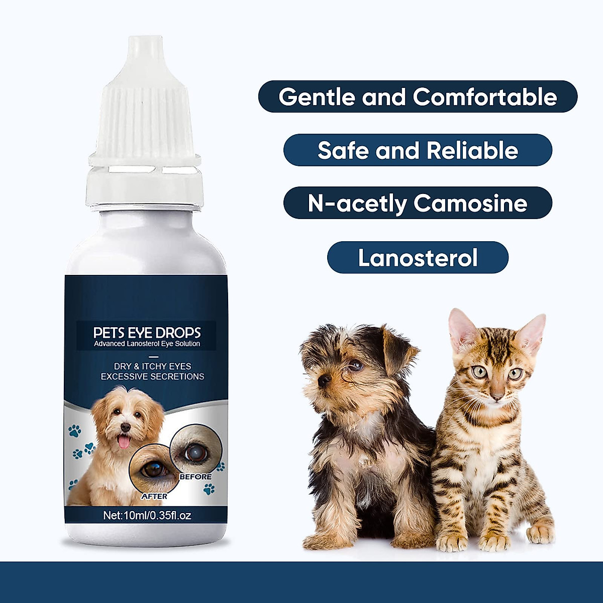 Cataract Drops for Dogs, Dog Eye Drops for Pet Eye Wash Relieve Pet Red Eyes, 2 Pcs Dog Eye Infections, Dryness, Removing Eye Stains&Cleaning Tear Streaks