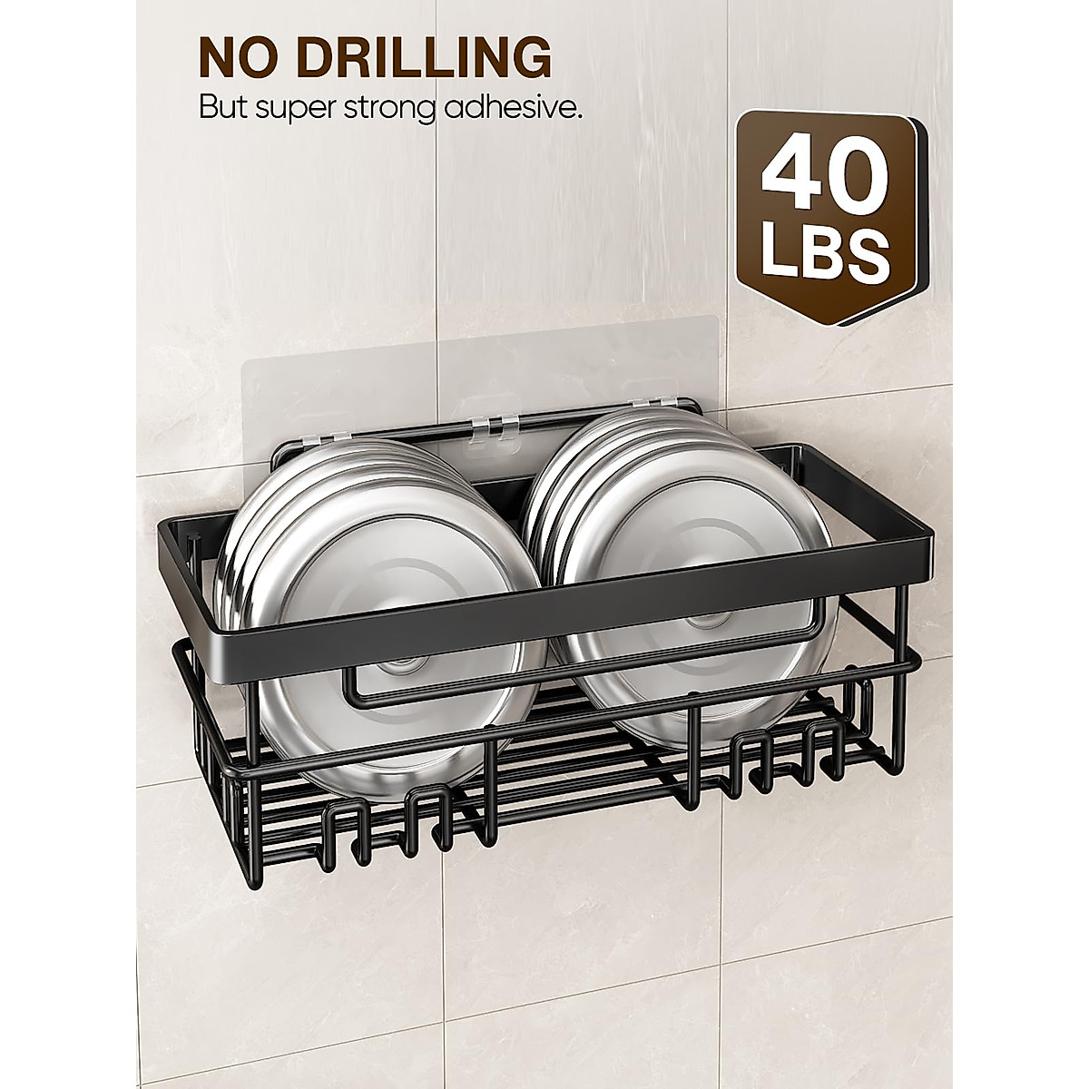 Cobbe Adhesive Shower Caddy 5-Pack, Large Wall Mounted Shower Shelves Rack, Organizer Storage Accessories with Soap Dish&Toothbrush Holder, Shelves for Bathroom Storage & Home Kitchen Decor, Black