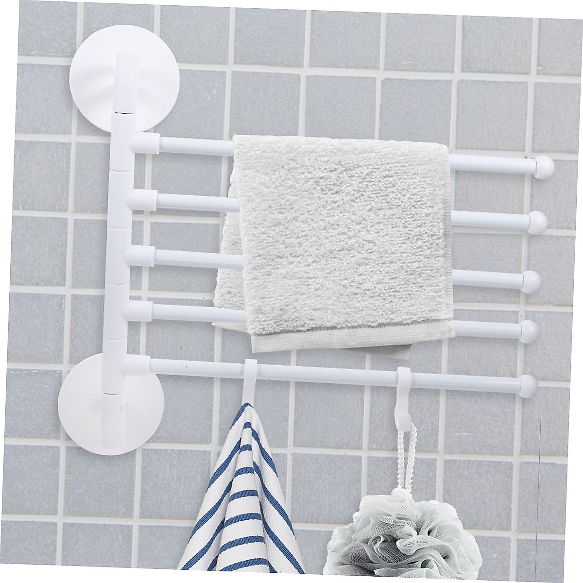 PRETYZOOM 1 Set Drying Rack Swivel Towel Rack Coat Hangers Towels Towel Bar Bath Towel Rack Towel Rod Towel Hanging Shelf Kitchen Towel Rack White No Punching Dishcloth to Rotate Rubber