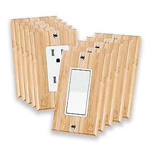 10 Pieces Wood Single Rocker Light Switch Plate 4.5" X 2.76" Raw Wood Wallplate Bamboo Light Switch Cover Quality Wallplate Wooden Electrical Decor (Single Rocker)