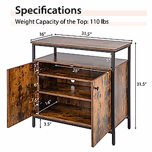 Giantex Buffet Cabinet with Storage, 2-Door Kitchen Sideboard with Shelves, Cable Holes, Industrial Coffee Bar Cabinet, Console Table for Entryway, Living Room, Rustic Brown
