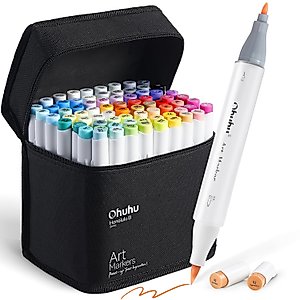 Ohuhu Alcohol Markers Brush Tip - Double Tipped Art Marker Set for Artist Adults Coloring Illustration- 72 Colors- Alcohol-based Refillable Ink - Fine & Brush Dual Tips - Honolulu B of Ohuhu Markers