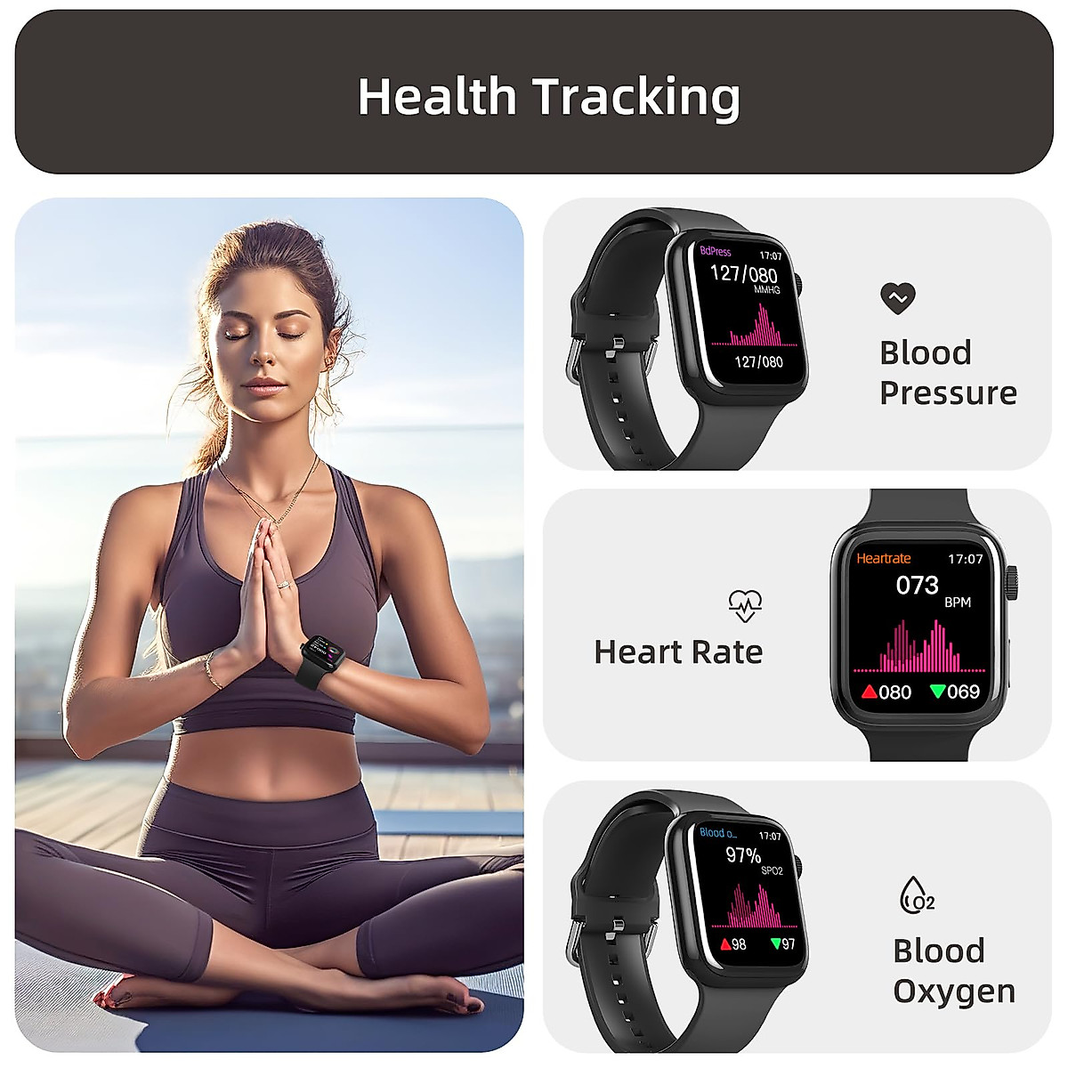 Smart Watch(Answer/Make Calls), 1.85"HD Full-Touch screen Bluetooth Watch, Fitness Tracker Watch Compatible with Android&iOS Sleep, Heart Rate Tracker, IP68 Waterproof Sports Watch for Men Women