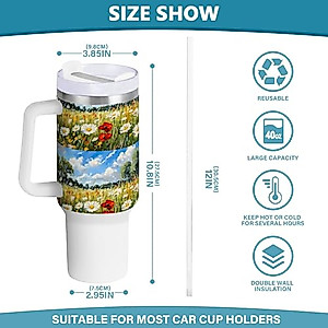 Bokkoy An Oil Painting Of Wildflowers 40oz Tumbler with Handle and Straw Stainless Steel Tumbler with Lid Reusable Vacuum Insulated Cup