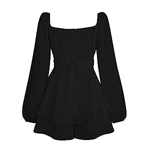 Women's Jumpsuit Lantern Long Sleeve Ruffle Layer Tie Mini Short Romper