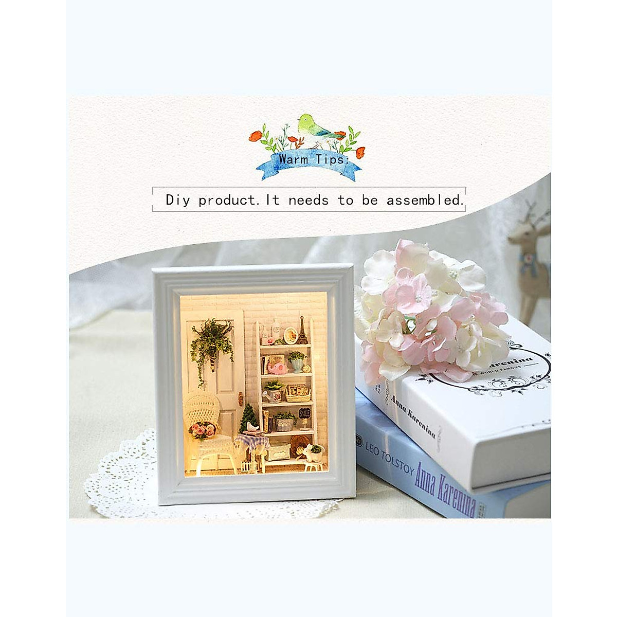 Kisoy Romantic and Cute Dollhouse Miniature DIY House Kit Creative Room Perfect DIY Gift for Friends,Lovers and Families(Sunny Dorm)