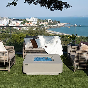 Lucerne Concrete Fire Pit 42".1 x 42 Outdoor Patio Firepit Includes Fire Glass Modern Fire Pits & Outdoor Fireplaces for Garden, Deck, Indoor & Outdoor Heating