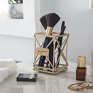 Home Details Cosmetic Brush and Pencil Holder | Vanity | Bathroom | Office | Organizer | Décor | Satin Gold