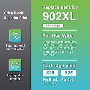 902XL Ink Cartridges Compatible Ink Cartridge Replacement for HP 902XL 902 XL for OfficeJet Pro 6978 6968 6962 6960 6958 6950 6970 (Black Cyan Magenta Yellow) Combo Pack 902 XL