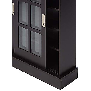 Atlantic Windowpane Media/Storage Cabinet - Tempered Glass Pane Sliding Doors, Stores Optical Media Like CD/DVD/BD/Game Discs, Collectables & Memorabilia Collections, PN 94835757 in Espresso
