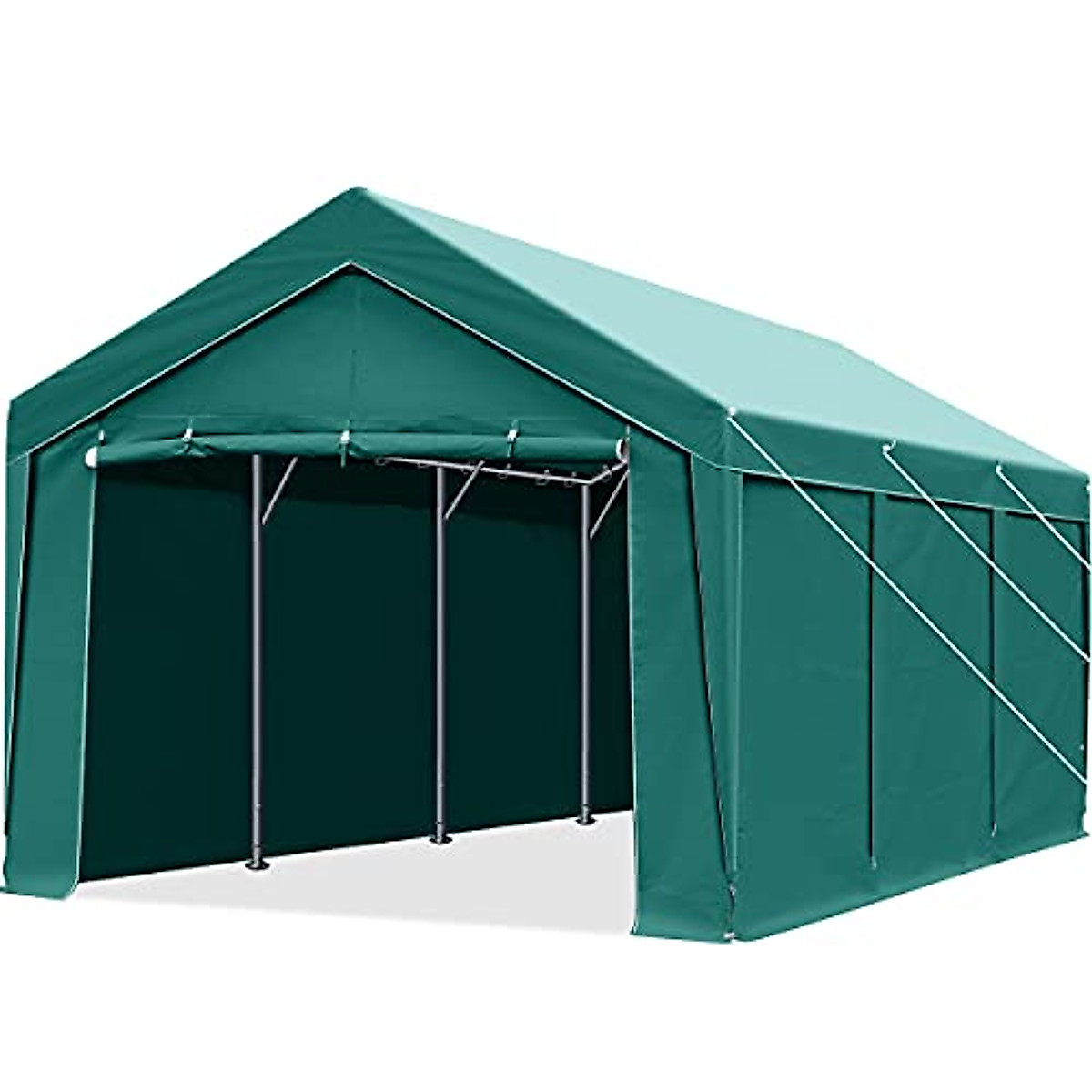 FINFREE 10 x 20 ft Heavy Duty Carport with Removable Sidewalls and Doors，Car Cnopy with 4 sandbags, Garage Shelter for Outdoor Party, Birthday, Garden, Boat, Green