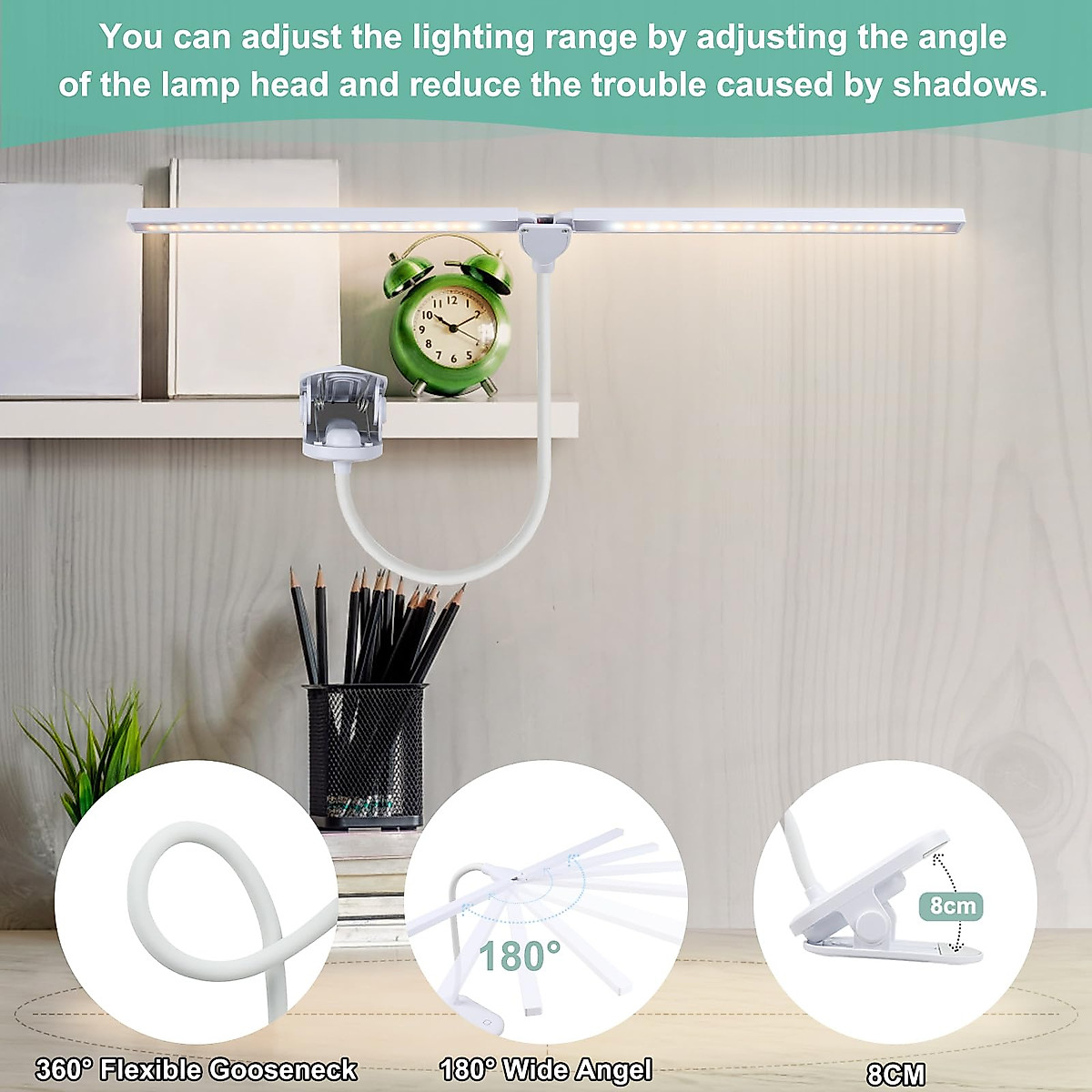 deaunbr LED Reading Light with Clip, Desk Lamp 48 LEDs 2600mAh Battery USB Rechargeable Book Lights Stepless Adjustable Brightness Eye Protection Flexible Table Lamps for Bed Headboard, Home, Office