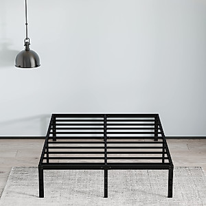 EMODA 16 Inch Bed Frame Queen Size Heavy Duty Metal Platform No Box Spring Needed with Steel Slat Support, Easy Assembly, Black