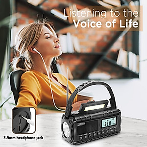 10000mAh Emergency Hand Crank Radio,AM FM NOAA Weather Alert Radio, Digital Display,3 Ways Powered Hand Crank,Solar Radio with Type-C Charger,Flashlight,Reading Lamp,Headphone Jack,SOS Alarm