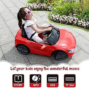 TOBBI Kids Ride on Car, 12V Licensed Maserati Ghibli, Electric Car for Boy Girl with Remote Control, 3 Speeds, Music, Bright Lights, MP3, USB, Electric Vehicle for Kids Ages 3-6 Years, Red