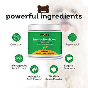 MYOS Immunity Chew for Dogs - Immune System Support, Antioxidants, Helps Cellular Health & Vitality- with Colostrum, Resveratrol, Astragalus Root, and Medicinal Mushrooms- Daily Chewable Supplement