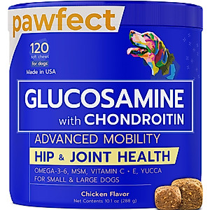 PAWFECTCHEW Pawfect Mobility - Glucosamine Treats for Dogs - Hip & Joint Health Supplement Chews w/Omega-3, Chondroitin, MSM - Made in USA - Joint Pain Relief - Hip & Joint Care - 120ct