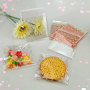FAZHBARY 100 PCS Valentine Cellophane Bags Pink Heart Clear Cellophane Bags Small Gift Bags Self Sealing Cellophane Goodie Bags for Bakery Supplies