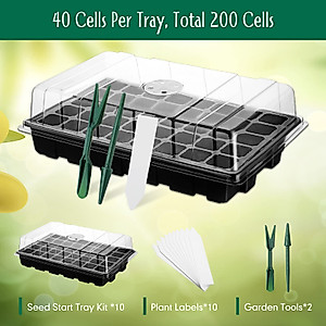 10 Pcs Seed Starter Tray 40 Cells Seed Starter Kit with Humidity Dome and Base Propagation Tray Plant Germination Greenhouse Mini Propagator Station for Seeds Growing, Total 400 Cells(Black,10 Pcs)