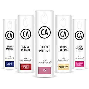 CA Perfume Designer Perfume Discovery Set For Women Impression of (Blooming Bouquet + Adore You + Addict + Hypnotic Passion + Joy) Fragrance Body Oils Travel Size Perfume Spray (0.3 Fl Oz/10 ml) x5