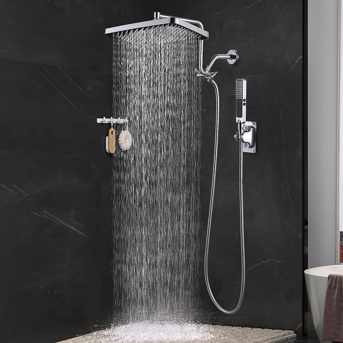 13" Dual Rainfall Shower Head with Handheld Spray Combo, 3 Settings Shower Diverter, Massage Handheld Shower Wand, Adjustable Extension Arm, 71 Inches Extra Long Hose - Polished Chrome