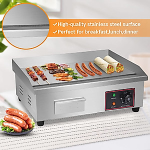 PNKKODW 3000W Commercial Griddle,22”x14” Electric Griddles Grill,Commercial Flat Top Griddle Countertop Griddle Hot Plate Kitchen Stainless Steel Restaurant Grill with Griddle Accessories