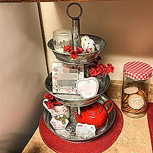 ELLDOO 3 Tier Serving Tray, Farmhouse Metal Tiered Galvanized Serving Tray Stand for Kitchen Dining Party and Wedding Decor, Rustic Home Organizer Tray for Storage Cupcake Dessert Fruit