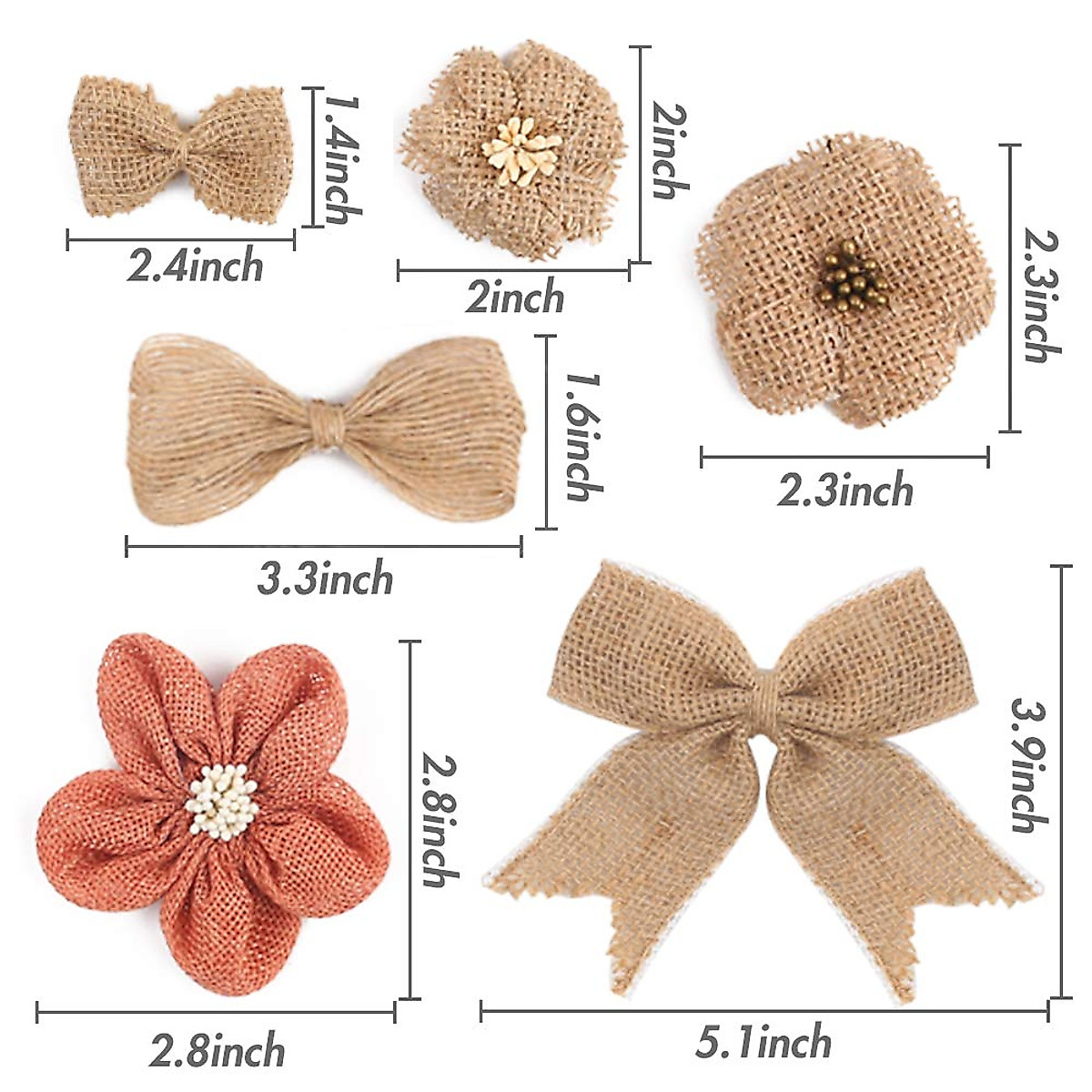 VGOODALL 32 PCS Natural Burlap Flowers Set,Burlap Lace Flowers Bowknot,for Wedding Party Decor Home,Embellishment DIY Crafts