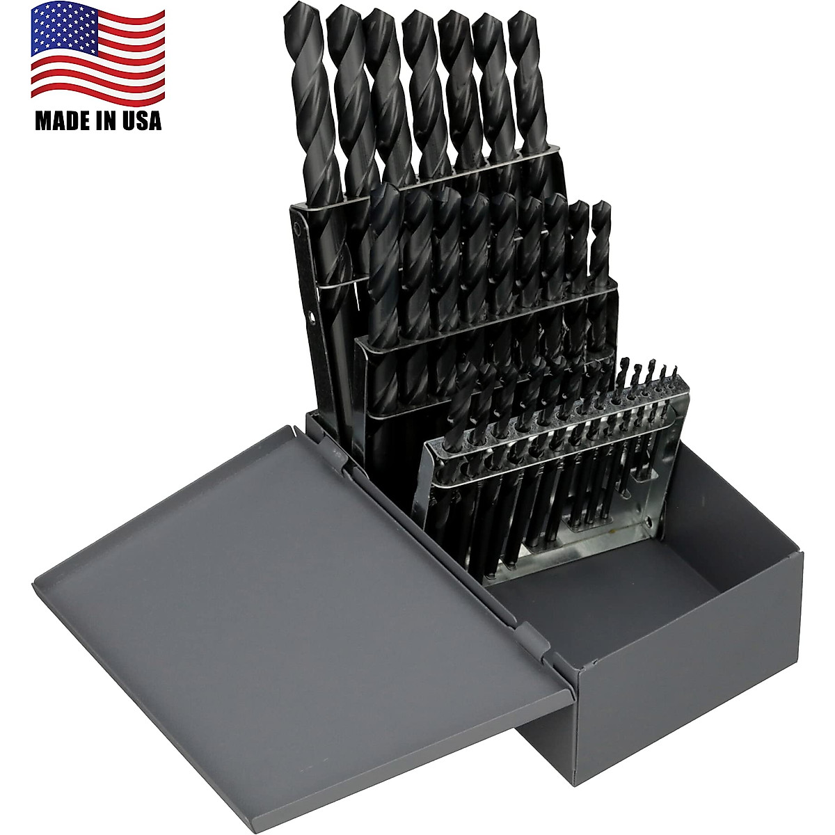 Chicago Latrobe 57714 150 Series High-Speed Steel Jobber Length Drill Bit Set with Metal Case, Black Oxide Finish, 118 Degree Conventional Point, Inch, 29-piece, 1/16" - 1/2" in 1/64" increments