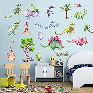 Kiddale Watercolour Dinosaur Wall Decals, Peel and Stick Colorful Wall Art Mural for Kids Bedroom,Nursery, Classroom & More