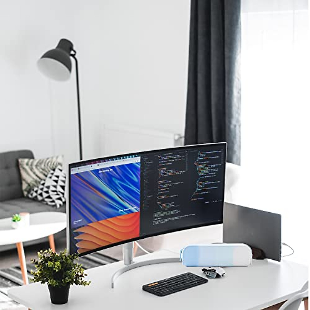 minimaliving Pencil Case,Colorful Silicone Waterproof Pencil Pouch Aesthetic Lightweight&Portable Pen Bag Stylish Small Office Supplies for Adults,Women and Men(Blue)