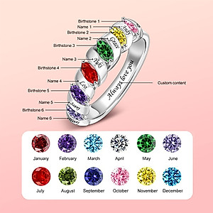 BAUMA AUTO Personalized Mothers Rings with 6 Simulated Birthstones Engraved Family Name Customized Rings to Her Birthday Anniversary Promise Name Rings Meaningful Gift for Mom Wife Grandma (Style 7)