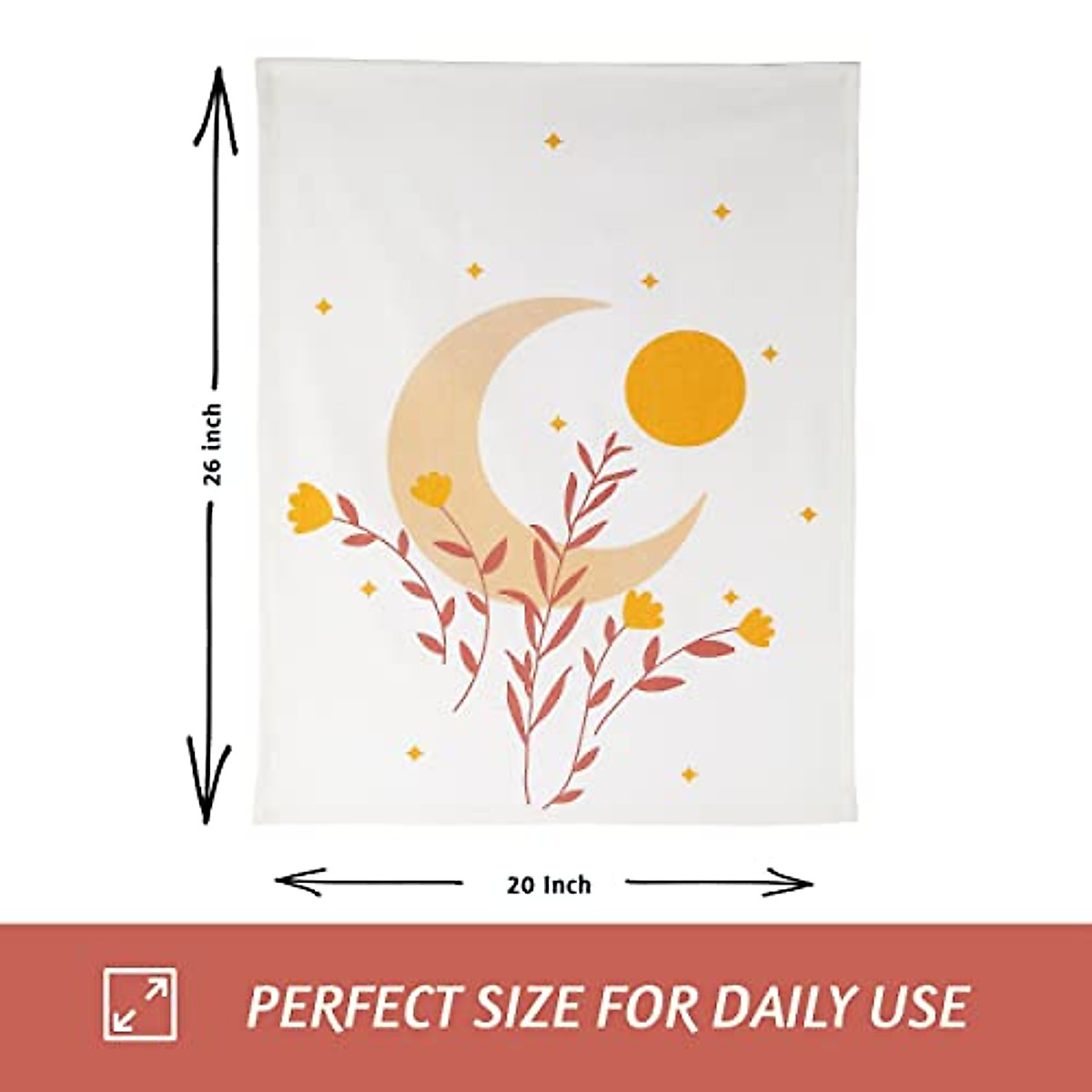 Folkulture Kitchen Towels or Tea Towels, 20 X 26 Inches Cotton Modern Dish Towels or Dishcloths with Hanging Loop, Set of 3 Dish Cloth or Flour Sack Hand Towel for Farmhouse Kitchen Décor, Boho Vibes