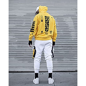 Fabric of the Universe Techwear Graphic Cyberpunk Streetwear Fashion Hoodie (Yellow Y-2050, Medium, m)