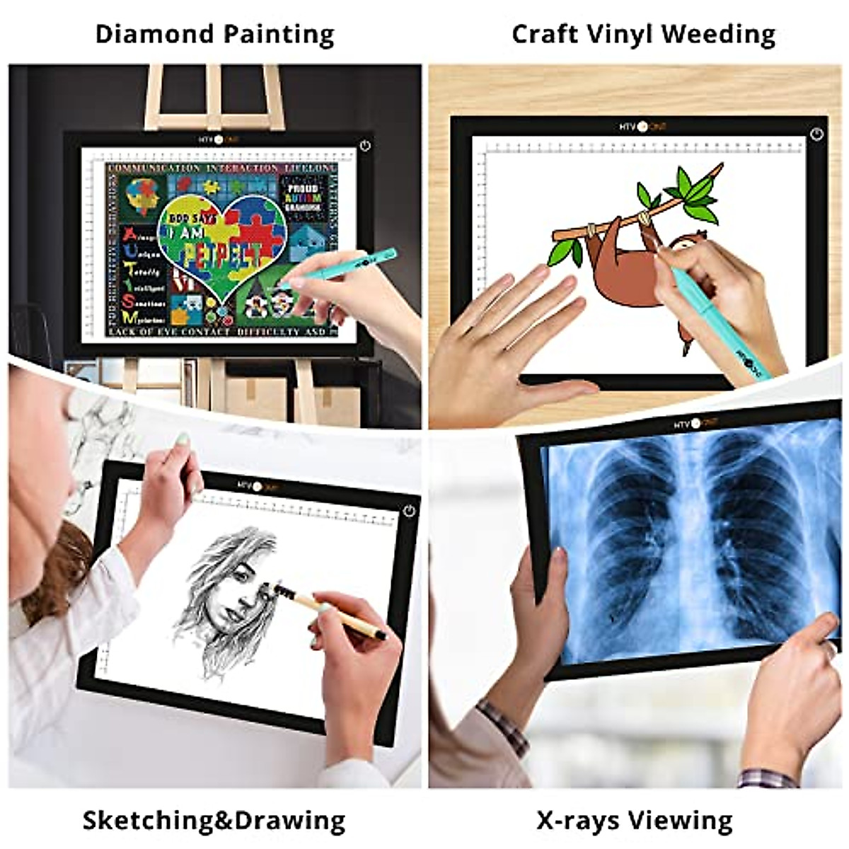 HTVRONT Portable A4 Led Bright Light Pad, Ultra-Thin & Adjustable Luminosity Light Board, USB Powered Black Light Box for Tracing, Weeding Vinyl, Weeding Tool, Diamond Painting, Sketching