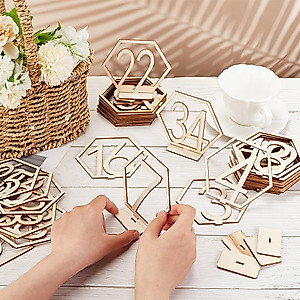 OLYCRAFT 40 Pcs Wooden Table Numbers Wooden Table Number Sign Stand 1~40 Wedding Table Numbers Wooden Hexagon Table Numbers Double Sided Sign for Wedding Party Table Card Stand Decoration