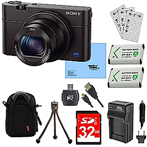 Sony DSC-RX100M III Cyber-shot Digital Still Camera Bundle with 32GB Card, 2 Spare Batteries, Rapid AC/DC Charger, SD Card Reader, Case, LCD Screen Protectors, and Table top Tripod