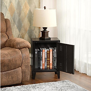 FurnitureR Industrial Metal Storage Cabinet with 1 Door Magnetic Adjustable Shelf File Organizer Home Office Nightstand Sofa Side Table,Size:15.9'' x 12'' x 22.6'' (Black)